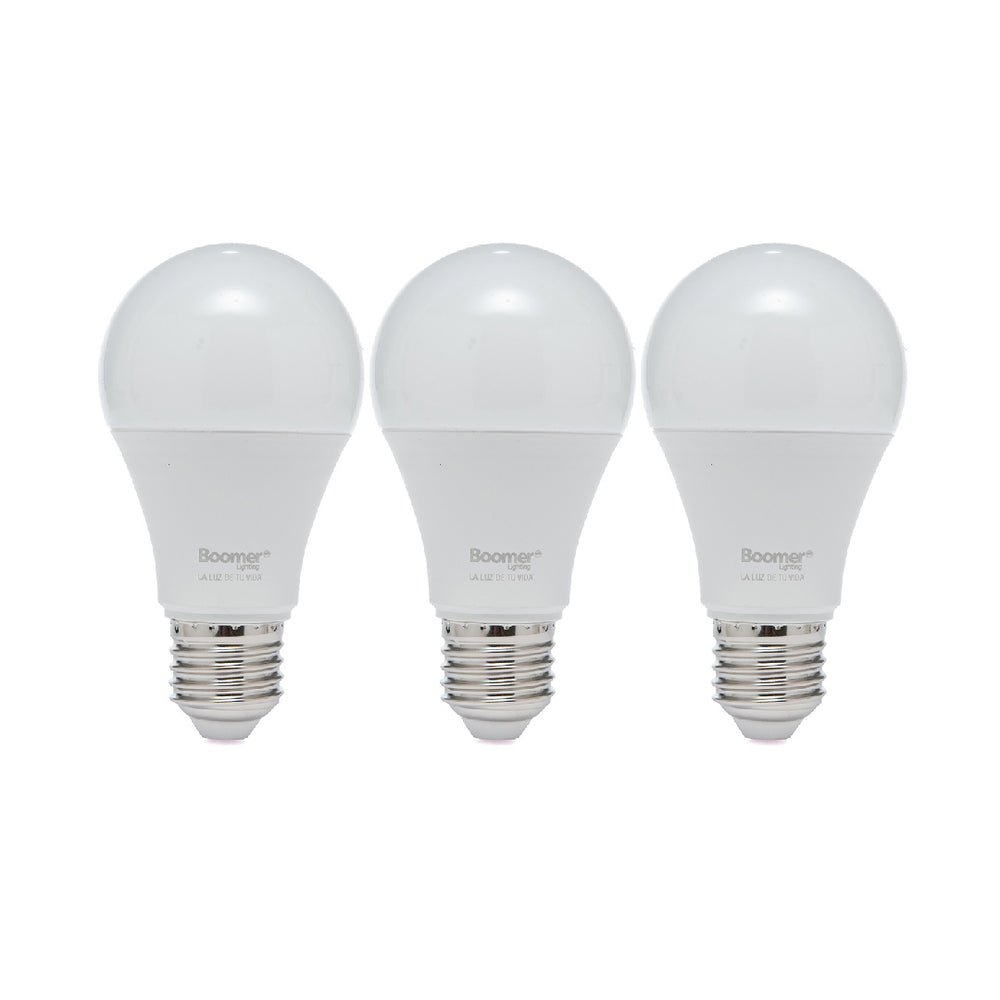PAQUETE DE 3 FOCOS LED A19 12W, LUZ CÁLIDA, 1200LM, BASE E27